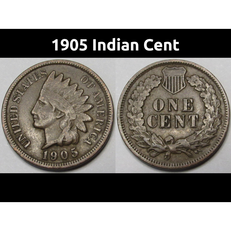 1905 Indian Head Cent with full Liberty - old US penny