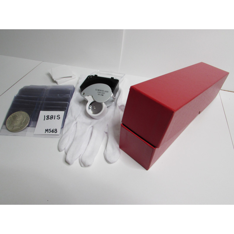 Coin Supplies Starter Kit - Coin Flips, Loupe, Gloves, Storage Box