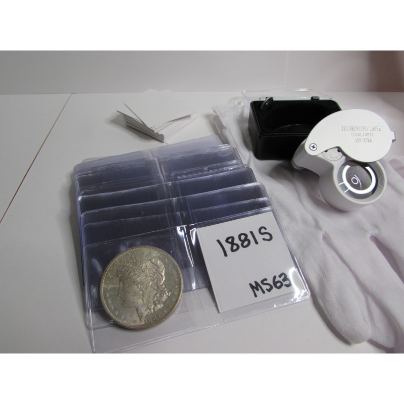 Coin Supplies Starter Kit - Coin Flips, Loupe, Gloves, Storage Box
