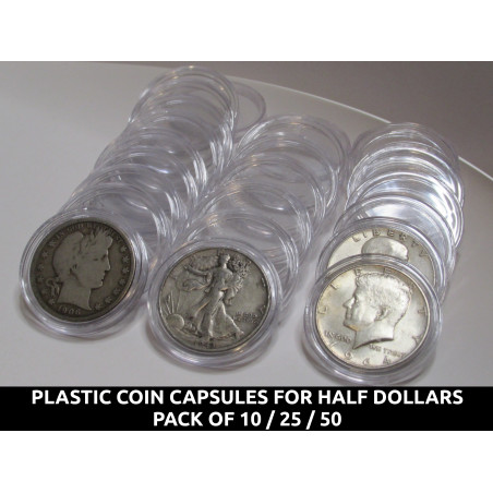 Half dollar sized Plastic Coin Capsules - 30.6 mm holders for coins ...