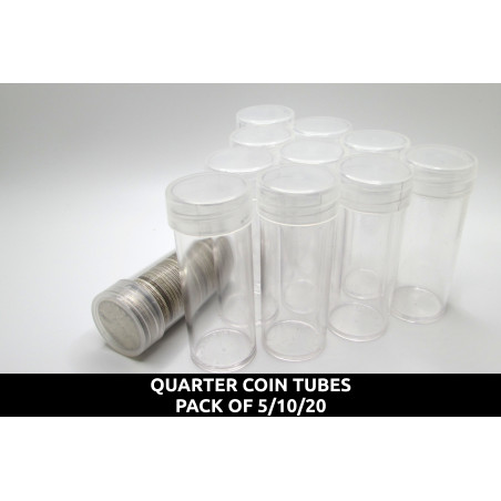 Whitman Quarter Coin Tubes - Pack of 5 / 10 / 20 - clear round, secure ...