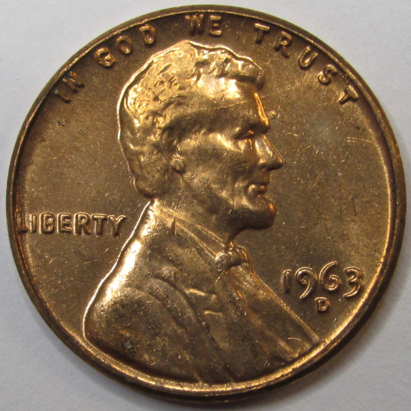 1963 D Lincoln Memorial Cent - vintage Cracked Skull type die break error