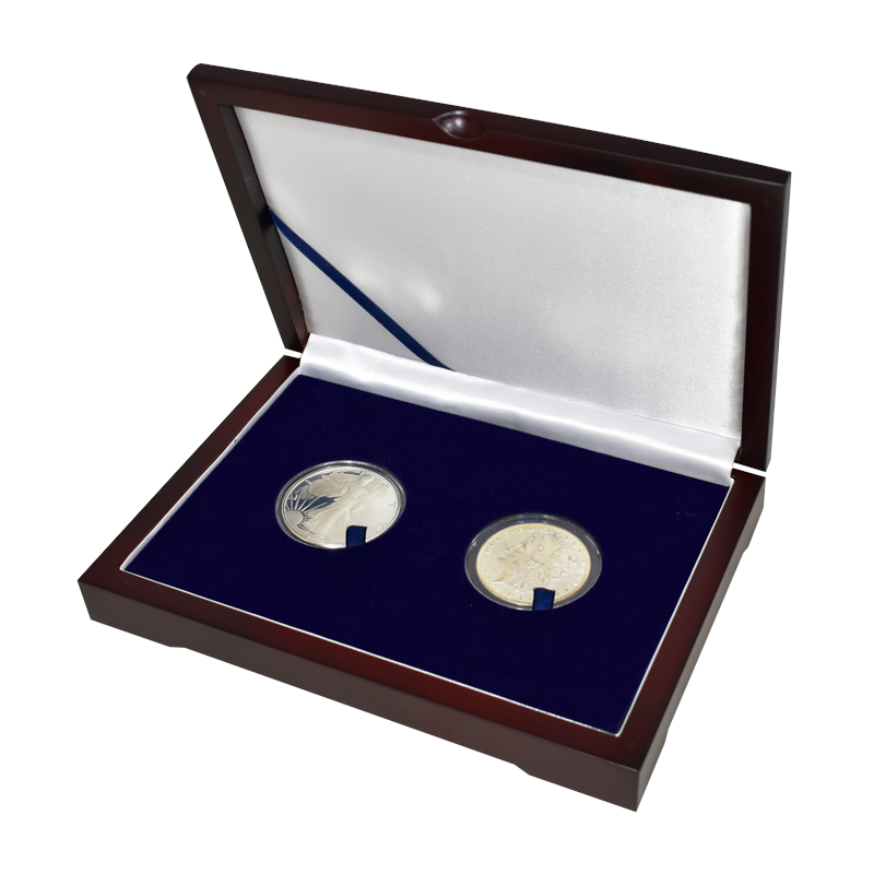 Wood presentation box with solid top for multi coin display - choose ...