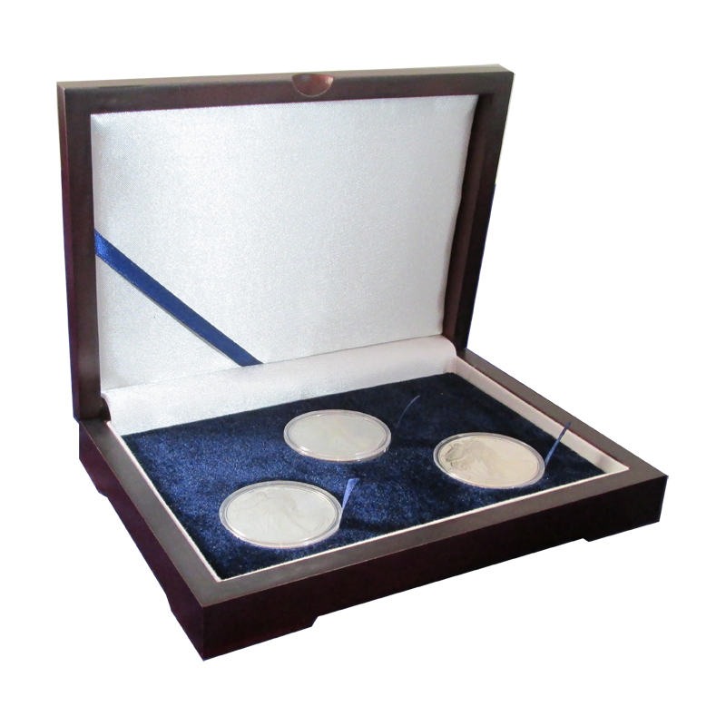 Wood presentation box with solid top for multi coin display - choose ...