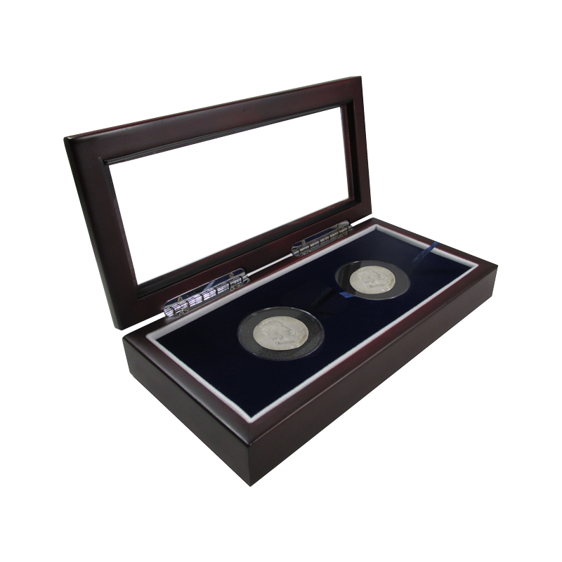 Wood presentation box with glass top for multi coin display - choose ...