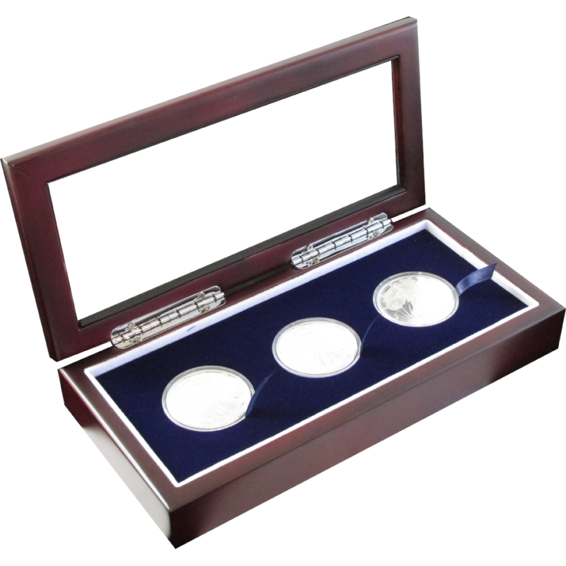 Wood presentation box with glass top for multi coin display - choose ...