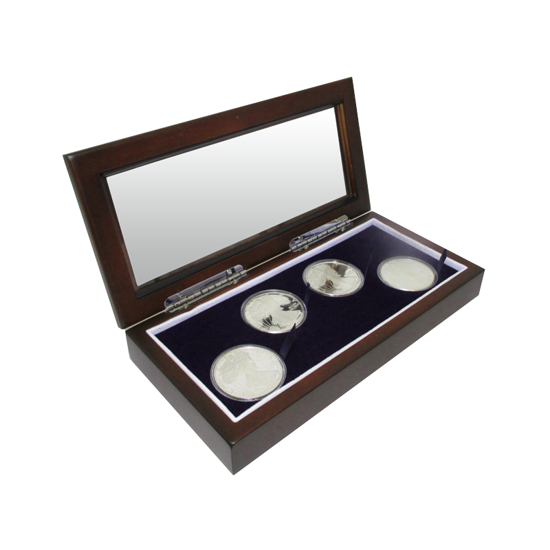Wood presentation box with glass top for multi coin display - choose ...