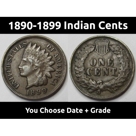 Indian Head Pennies - 1890 to 1899 cents - choose date / grade - 1890 ...